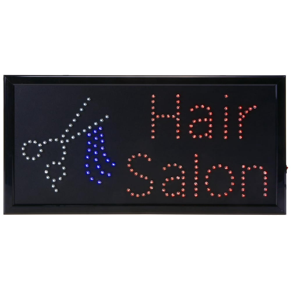 LED Hair Salon Sign with 2 Chains for Hanging in Windows, Open Face ...