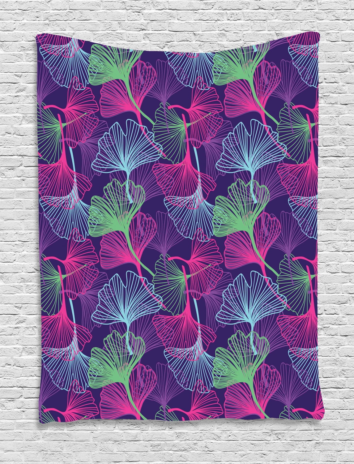 Botany Tapestry, Tropical Ginkgo Leaves Motif in Digital Colorful Toned ...