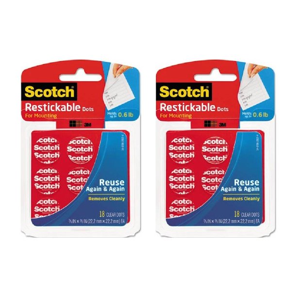 3M Scotch Restickable Dots Mounting Adhesive 18 Ct Reusable No Damage 7 ...