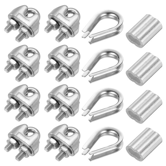 Uxcell 1/8" Wire Rope Kit, 24 Pack M3 Stainless Steel Thimbles & Clamps ...