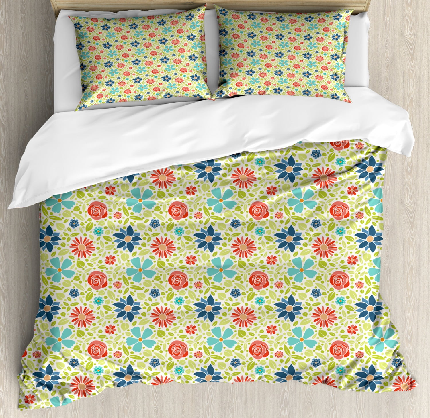 Botanical Duvet Cover Set Queen Size, Spring Flourish Meadow Blooms ...
