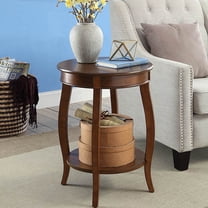 Walnut Round Side Table with Bottom Shelf - 18.5" Wooden Accent Table ...