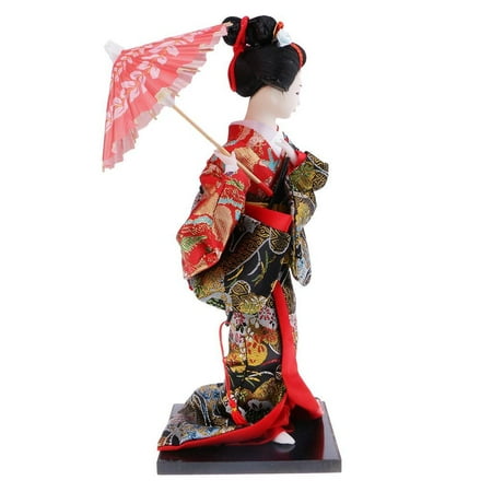 Japanese Folk Kimono Geisha Doll Maiko Doll Puppet Stand on Base for ...
