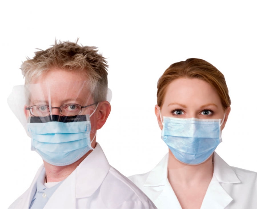 Face Masks with Ear Loops w/Plastic Shield, Blue, Case, 12 Boxes of 50 ...