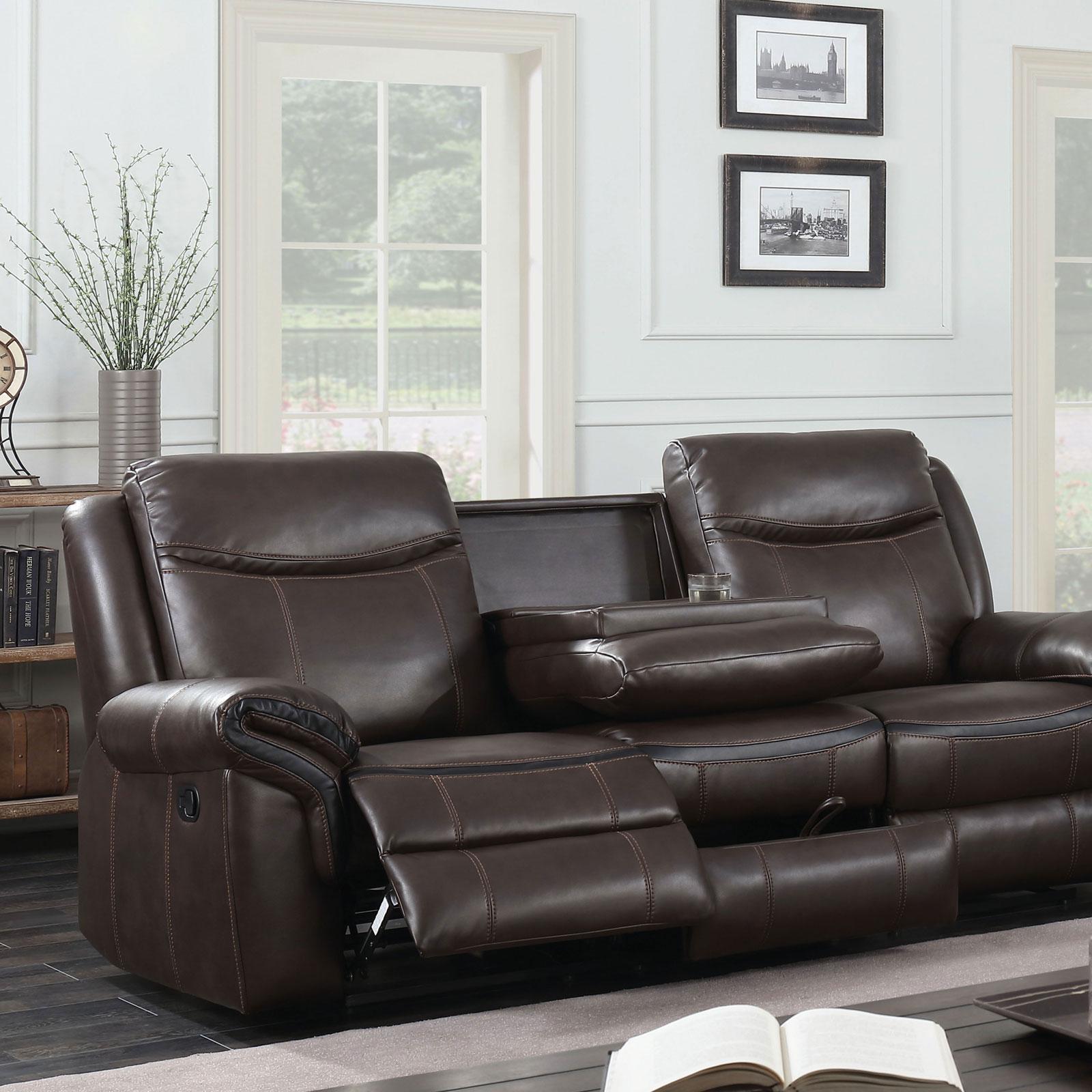 Transitional Faux Leather Upholstery Sofa in Brown Chenai Furniture of ...