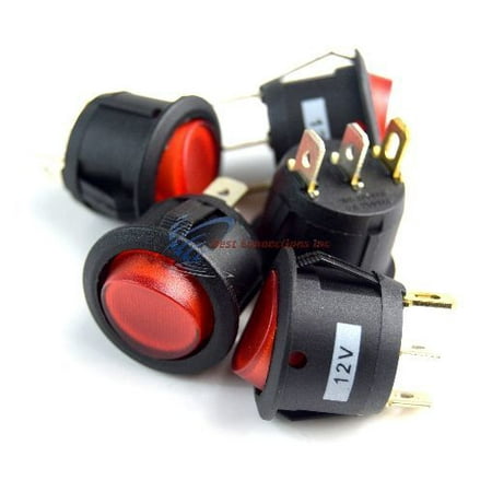 12 Volt Round 3 Prong Red LED Rocker Switch Car SPST Toggle Switch 12V ...