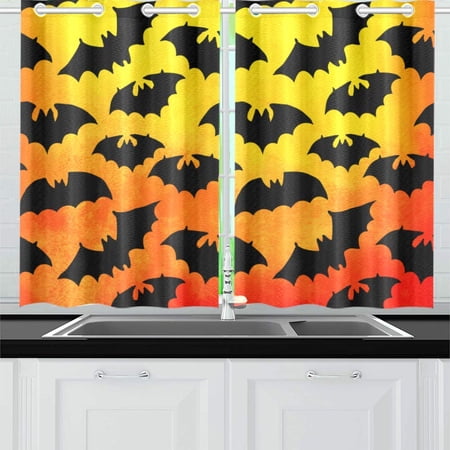 YUSDECOR Watercolor Bats Window Curtains Kitchen Curtain Room Bedroom ...
