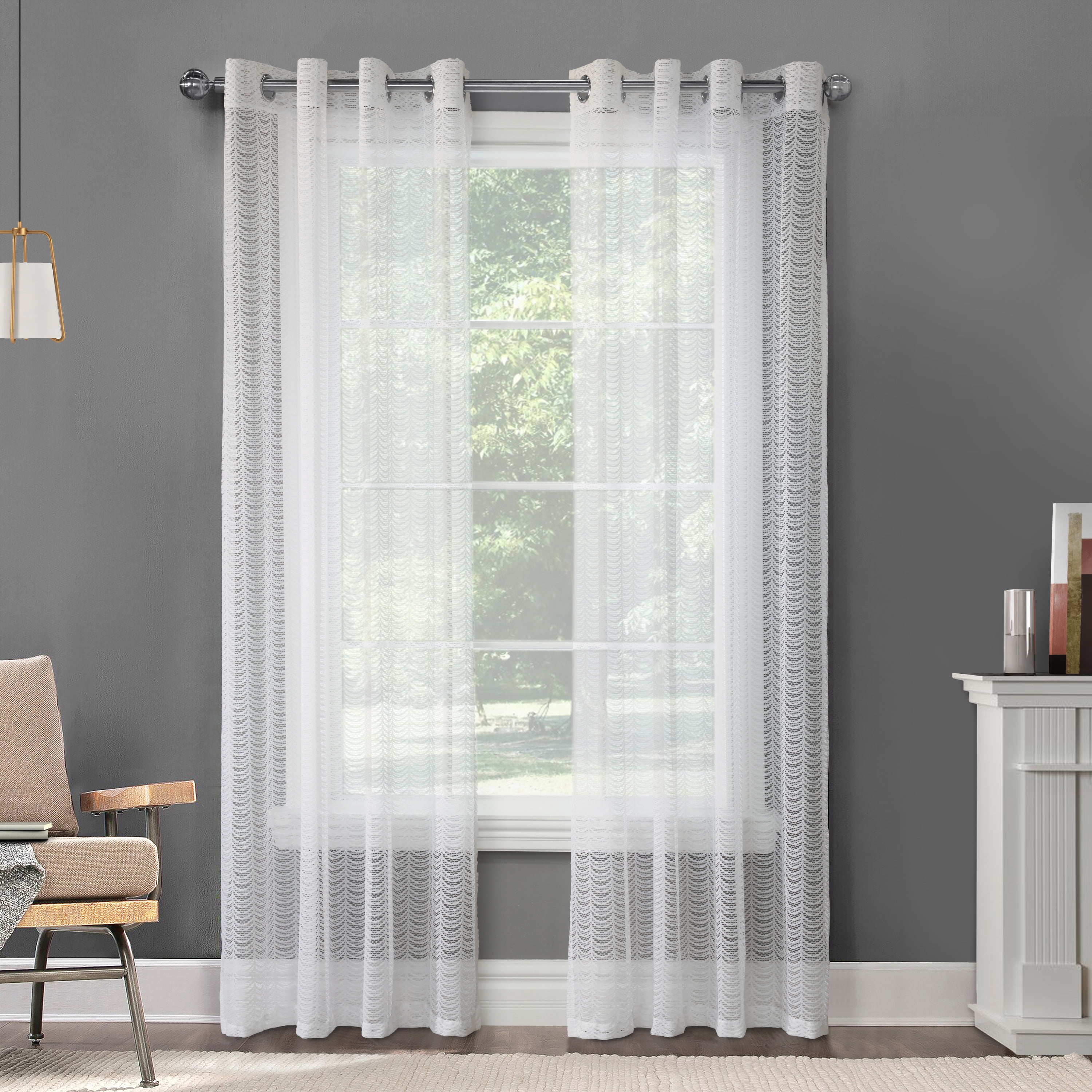 Elsa Modern Lace Grommet Curtain Panel 52" x 95" in White - Walmart.com