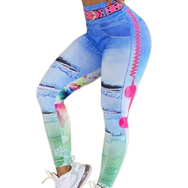 Innerwin Leggings High Waist Women Fake Jeans Workout Butt Lifting Full ...