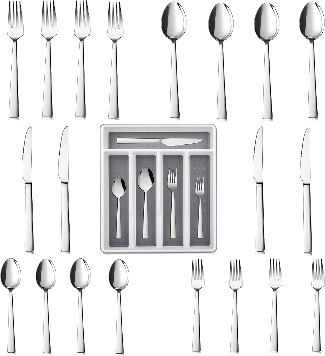 Walchoice 20 Pieces Silverware Set with Drawer Organizer, Stainless ...
