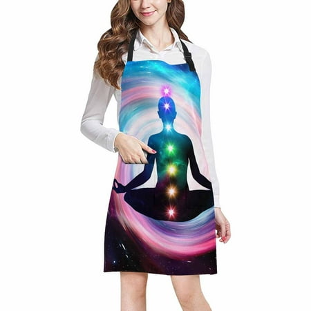 HATIART Outer Space Meditation with Glowing Chakras Chef Kitchen Apron ...