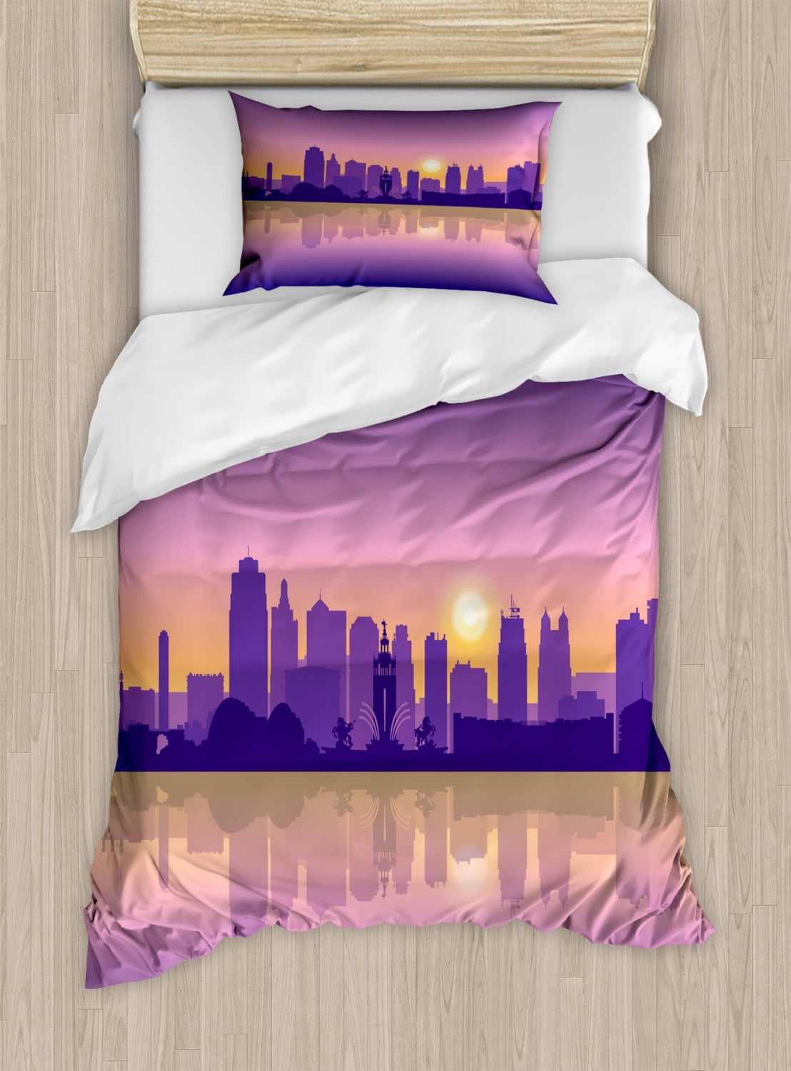 Kansas City Duvet Cover Set Twin Size, Downtown Missouri Cityscape of ...