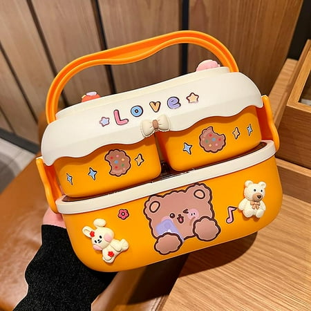 Cute Bear Lunch Box For Kids Girl Kawaii Portable Plastic Large Bento ...