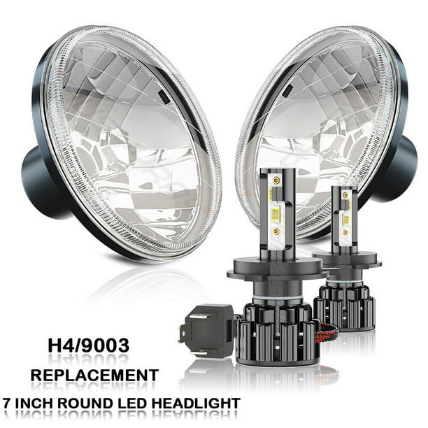 7 inch Round Chrome LED Headlight Housing 9003/H4 Hi/Lo Beam Bulb for ...
