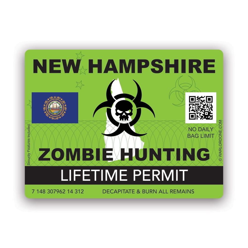 Zombie New Hampshire State Hunting Permit Sticker Decal - Self Adhesive ...