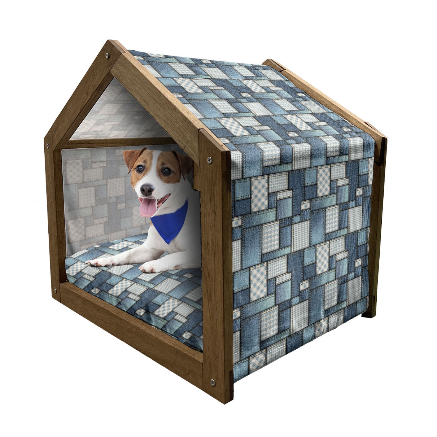 Colorful Pet House, Denim Motif Background with Several Sewing ...