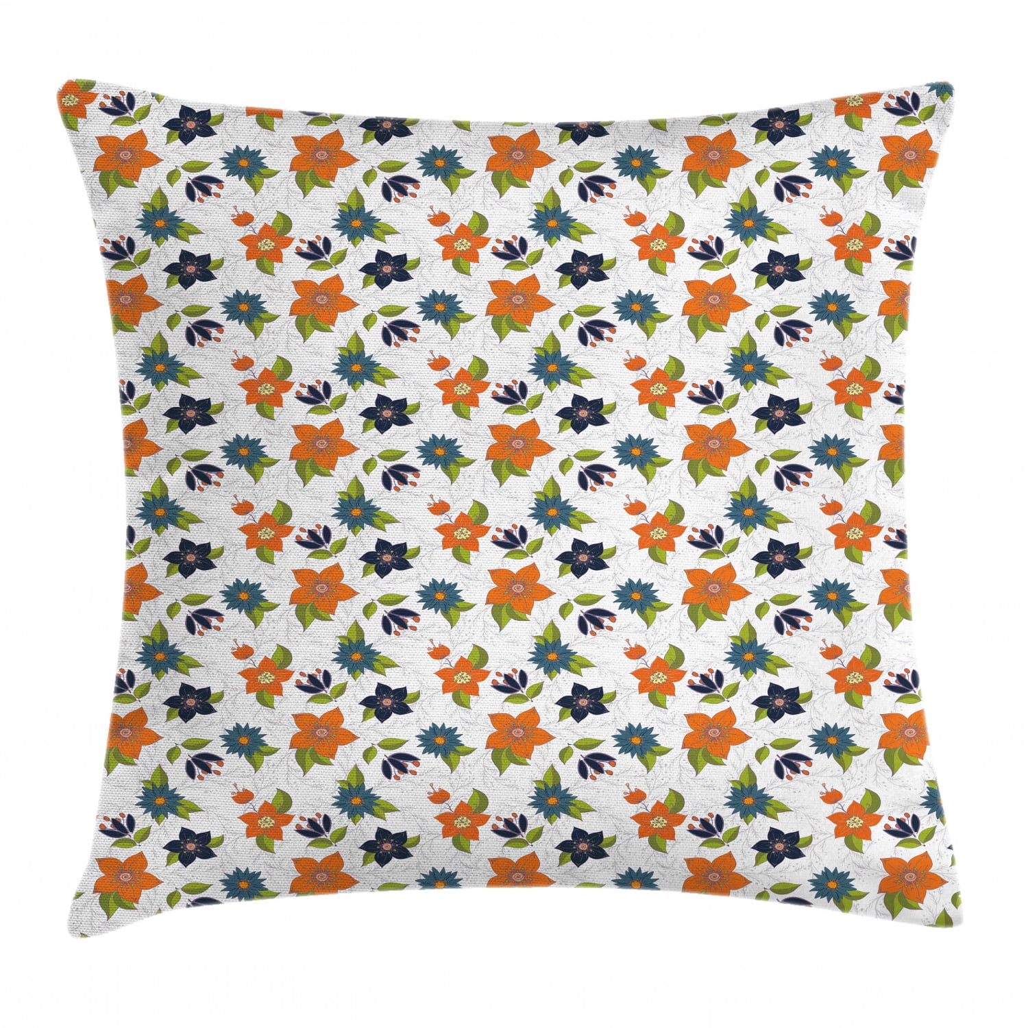 Floral Throw Pillow Cushion Cover, Romantic Pattern with Cute Cartoon ...