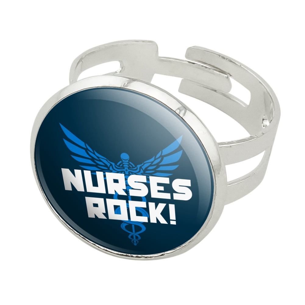 Nurses Rock RN Caduceus Staff of Hermes Silver Plated Adjustable ...