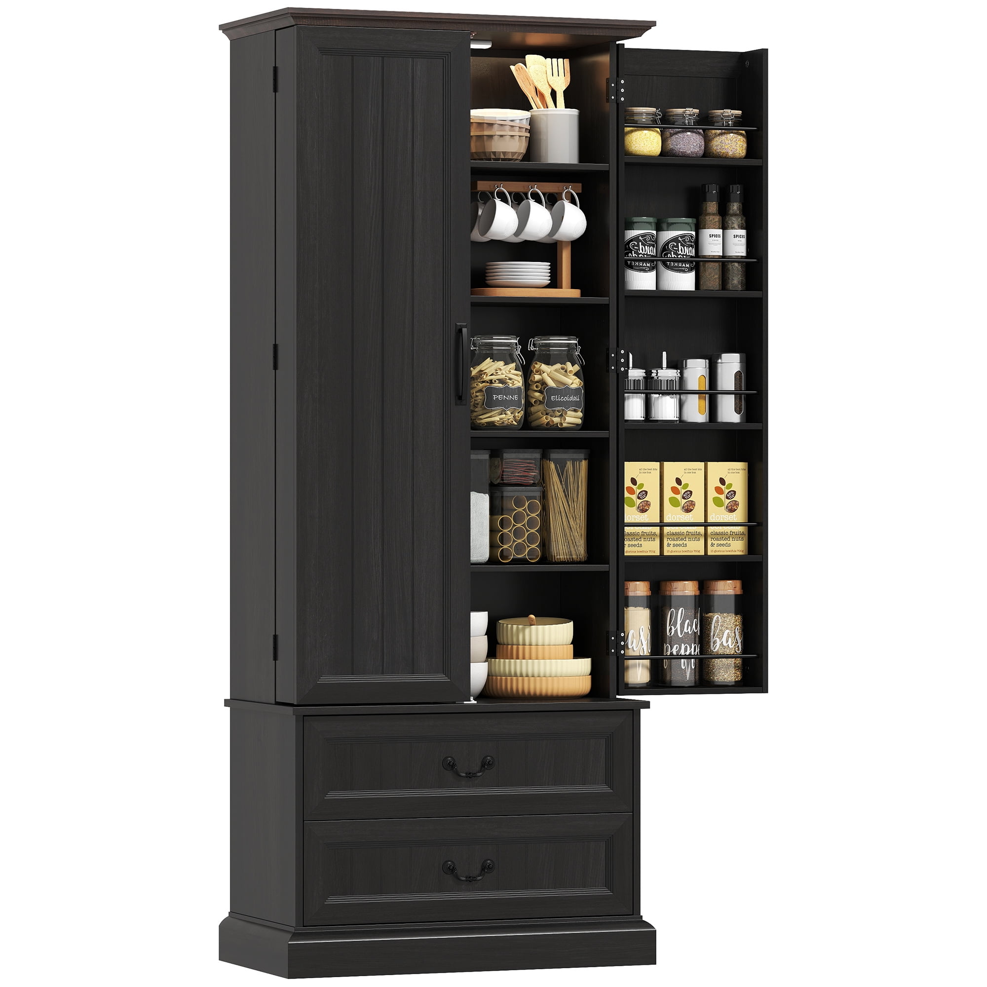 Click here for Homcom 72 Kitchen Pantry Cabinet With Led Light An... prices