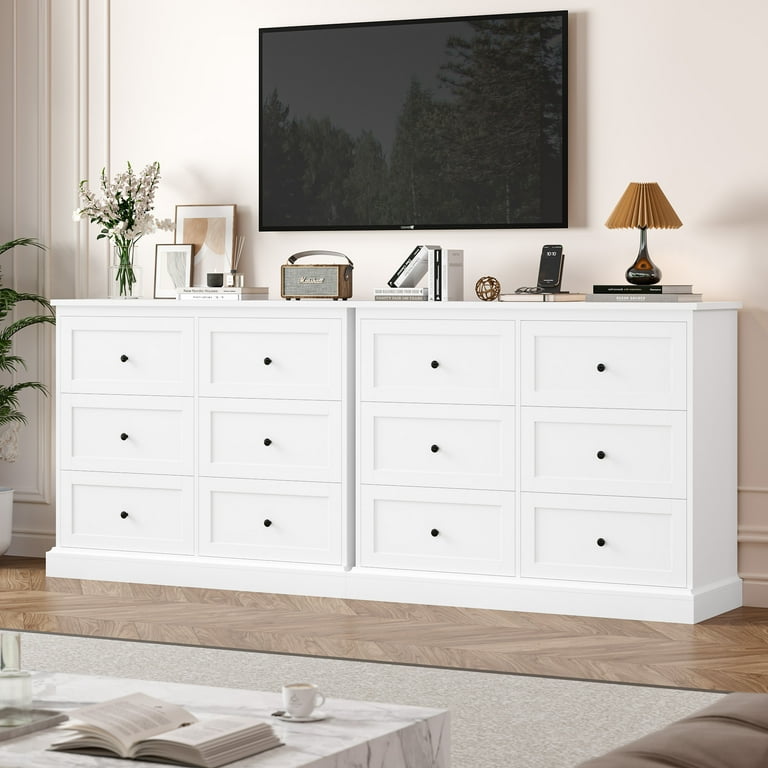 GAOMON White Dresser for Bedroom Large 6 Drawer Dresser with Deep Drawers Metal Knobs Modern Wooden Double Chests of Drawers for Living Room