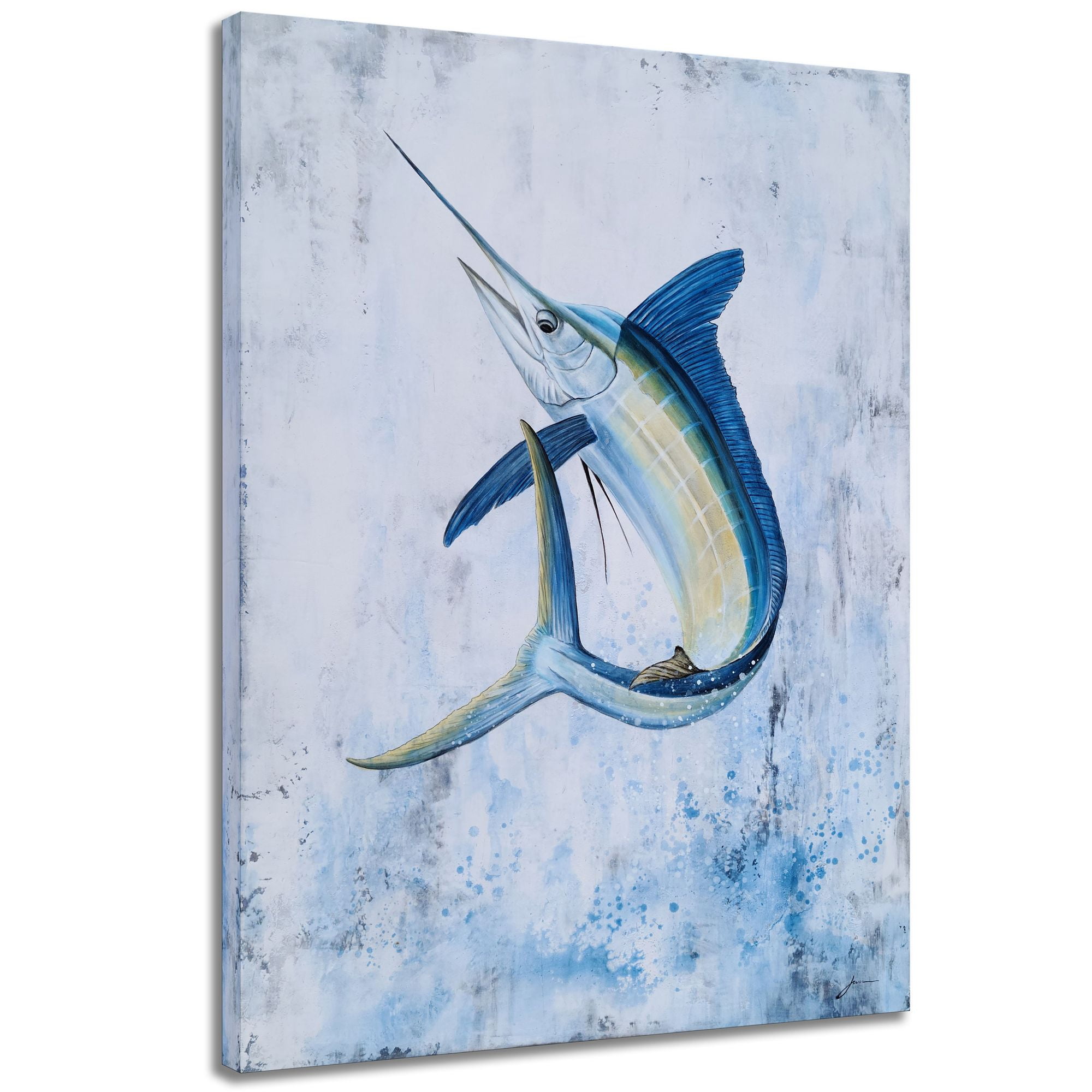 Yihui Arts Fish Canvas Wall Art with Textured Abstract Sea Life ...