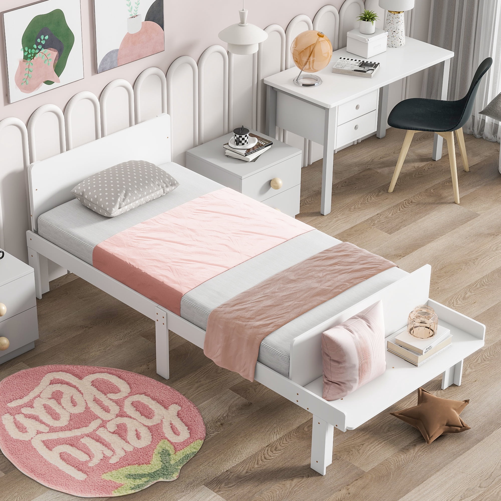 Holaki Twin Bed with Footboard Bench ,White - Walmart.com