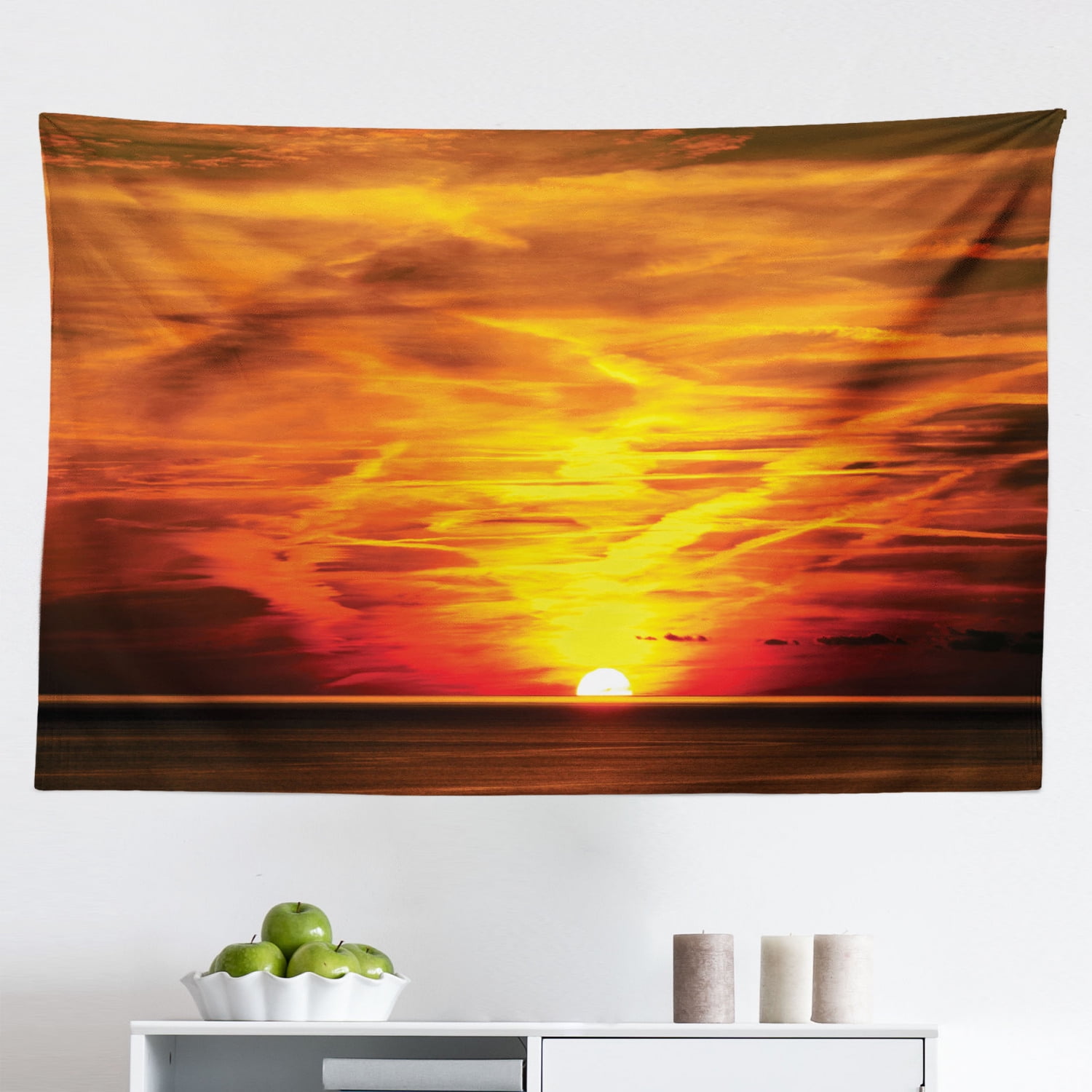 Landscape Tapestry, Sunburst on Cloudy Sky Rainy Weather Romantic View ...