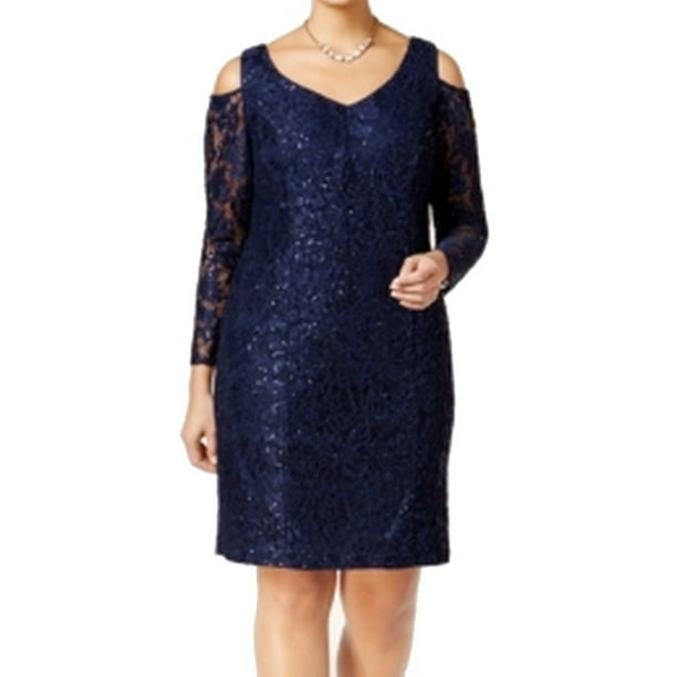 Alex Evenings Alex Evenings New Navy Blue Womens 22w Plus Sequin Lace
