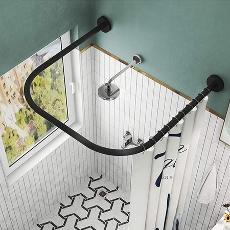 Shower Curtain Rod Curved Adjustable U Shaped Shower Curtain Rail Rod ...