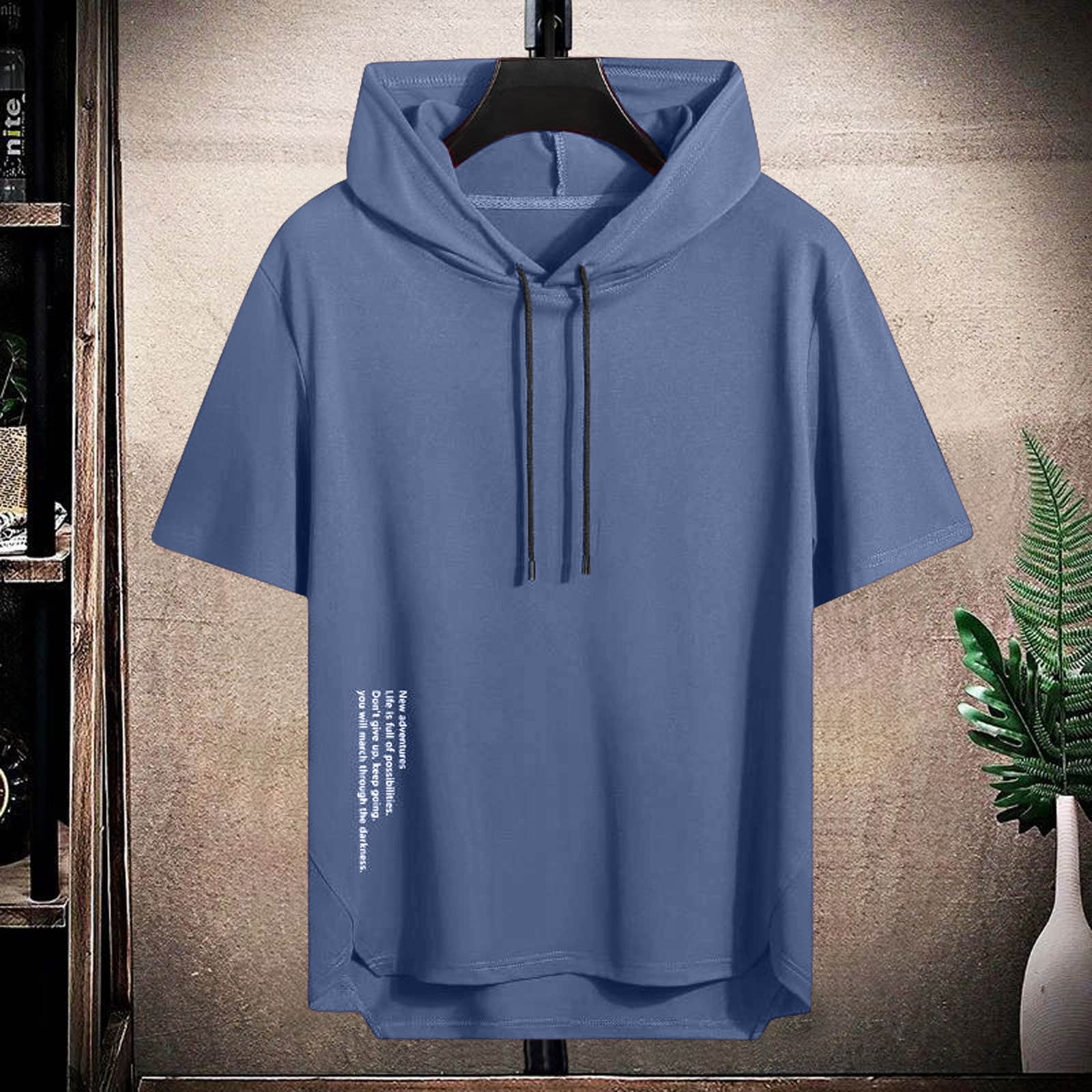 Click here for Rkstn Mens Solid Color Short-Sleeved Hooded Top Ca... prices