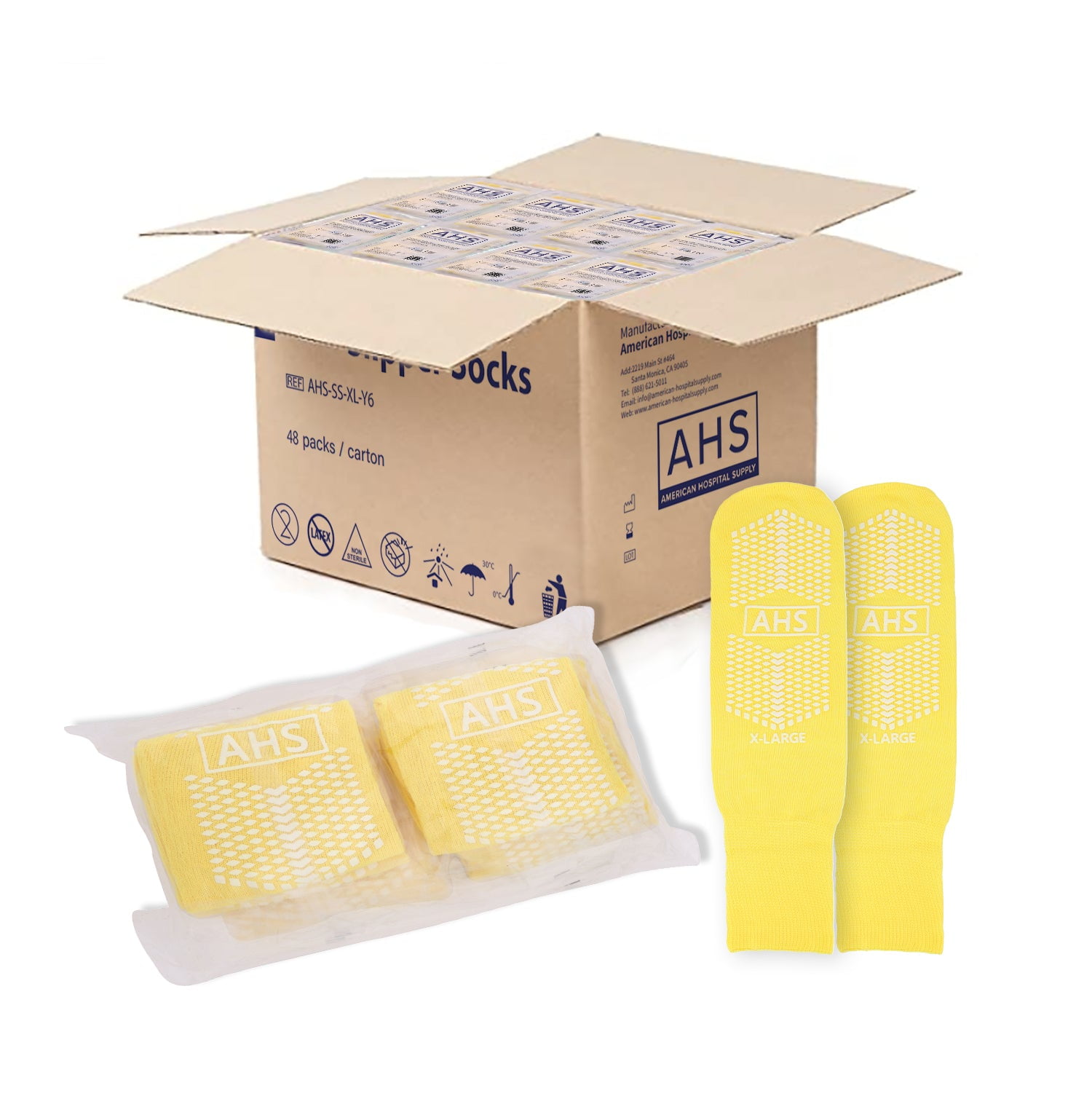 AHS Grip Socks | Yellow Extra Large | Hospital Socks Case of 48 Pairs ...