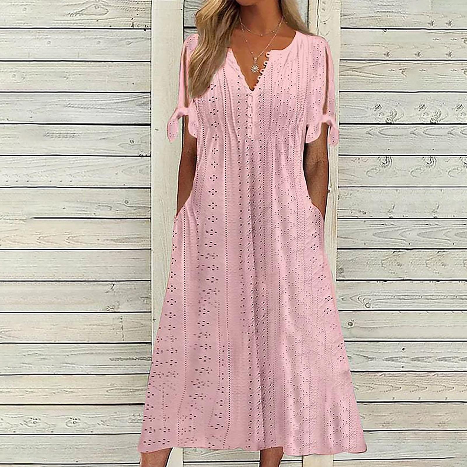Click here for Cflvaek Summer Dress For Women Eyelet Notch V Neck... prices