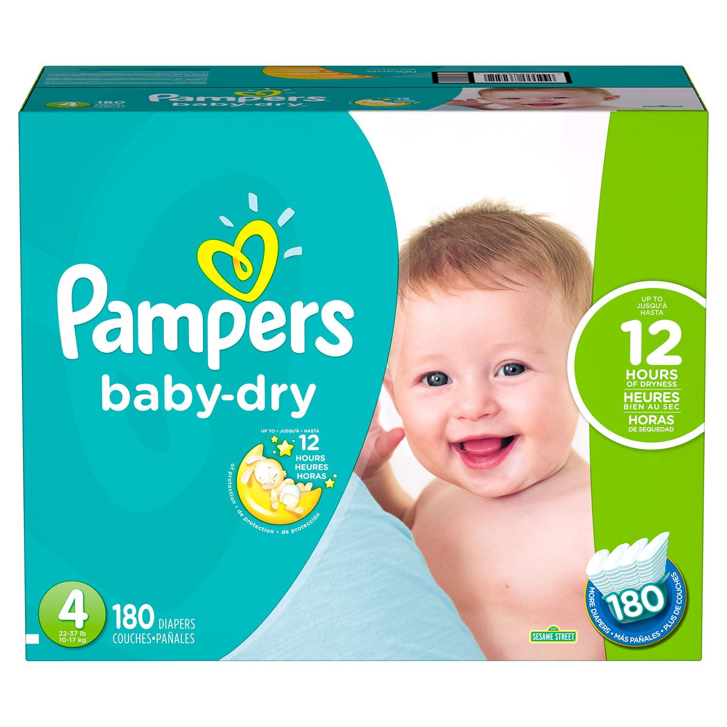 Pampers Baby Dry Diapers 4 -180 ct. (22-37 lb.) - Walmart.com