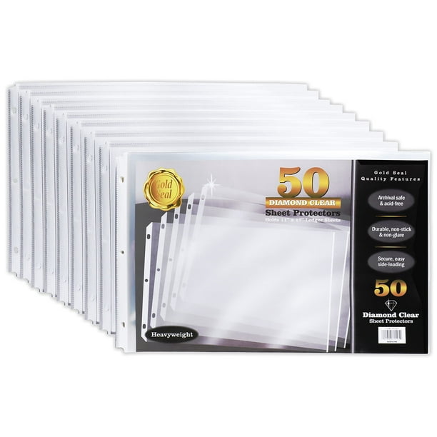 50 Pack 11x17 Inch Heavyweight Diamond Clear Sheet Protectors, Side ...