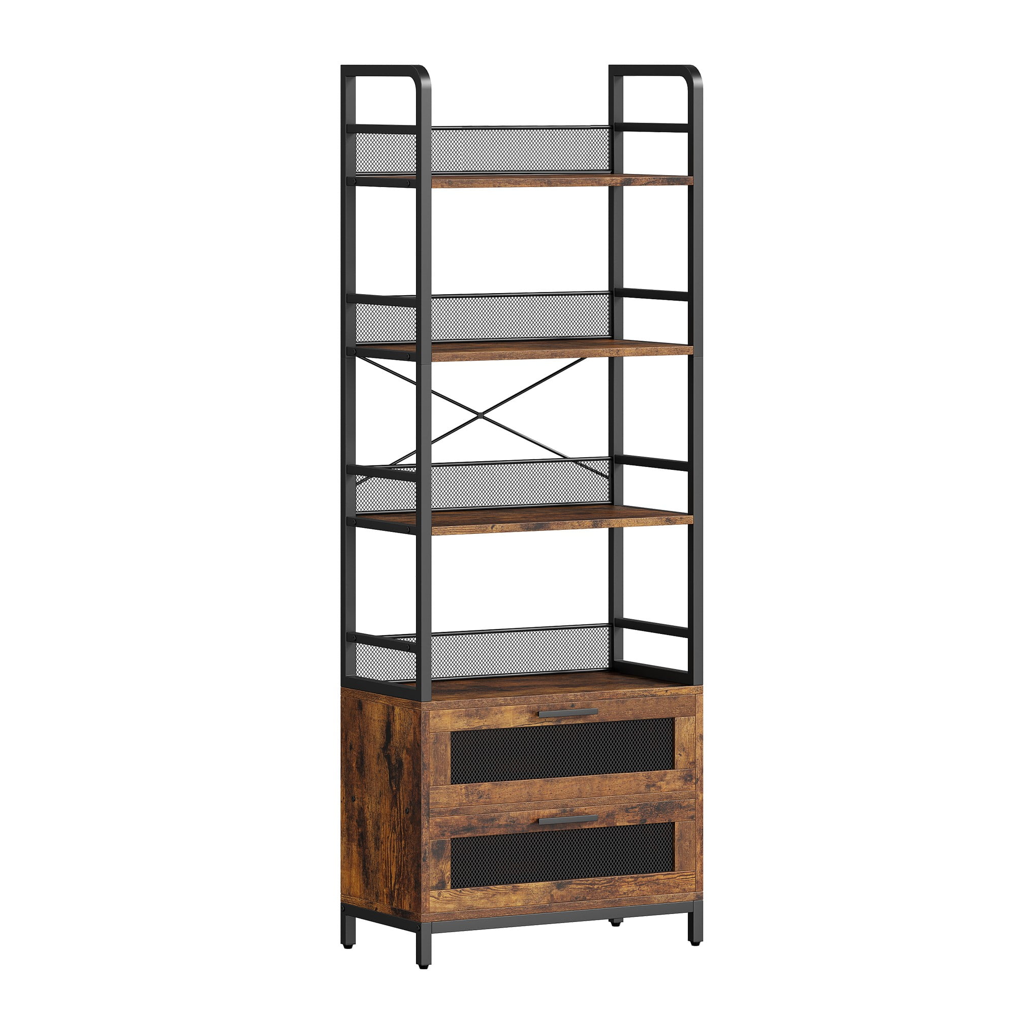 Bookshelf with Four Storage Shelves and Two Horizontal Storage Cabinets ...