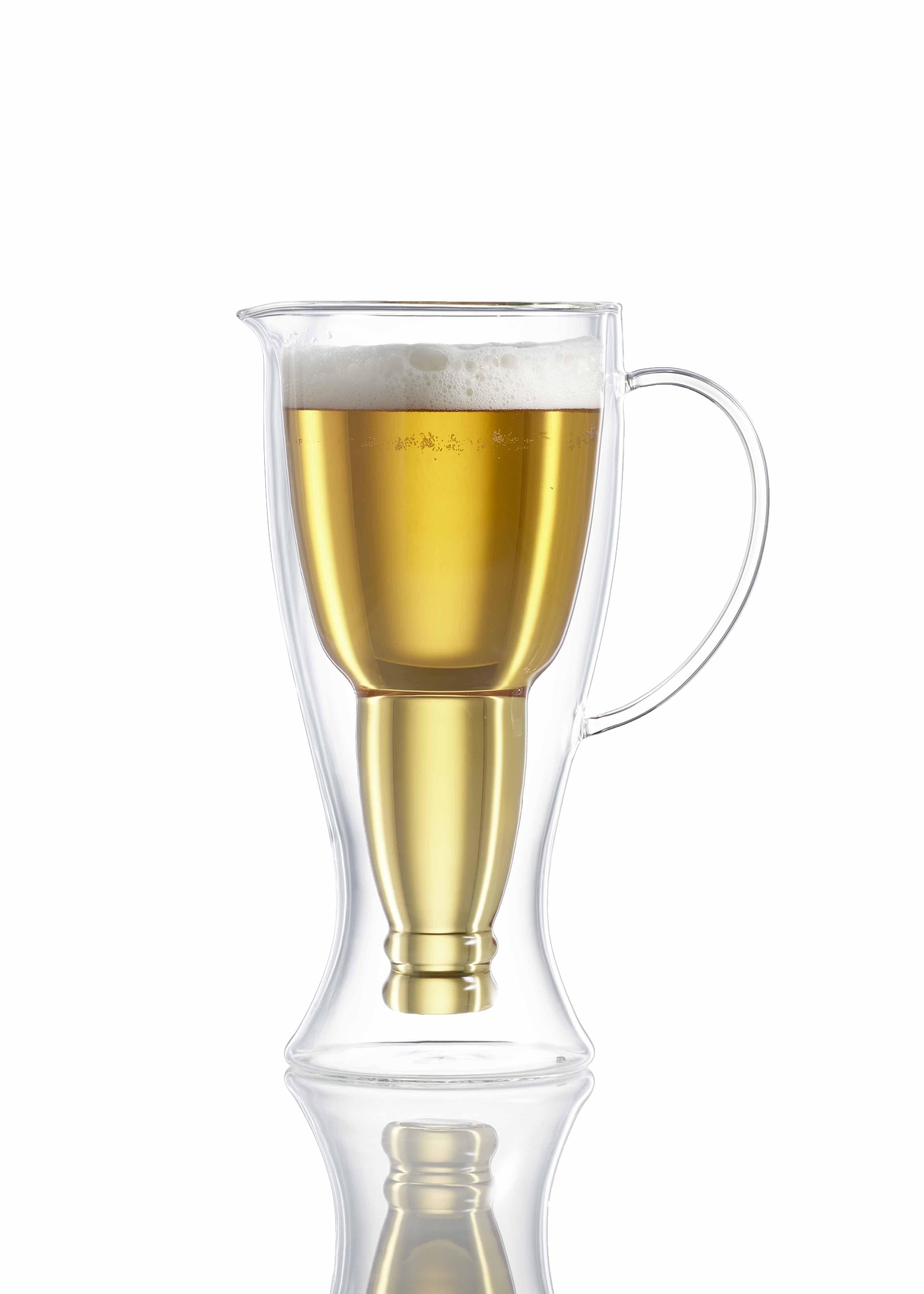 Double Double, Double Walled Clear Glass Upside Down Beer Bottle ...