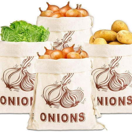 4 Pcs Onion Storage Bag Onion Bag Natural Unbleached Vegetable Store ...