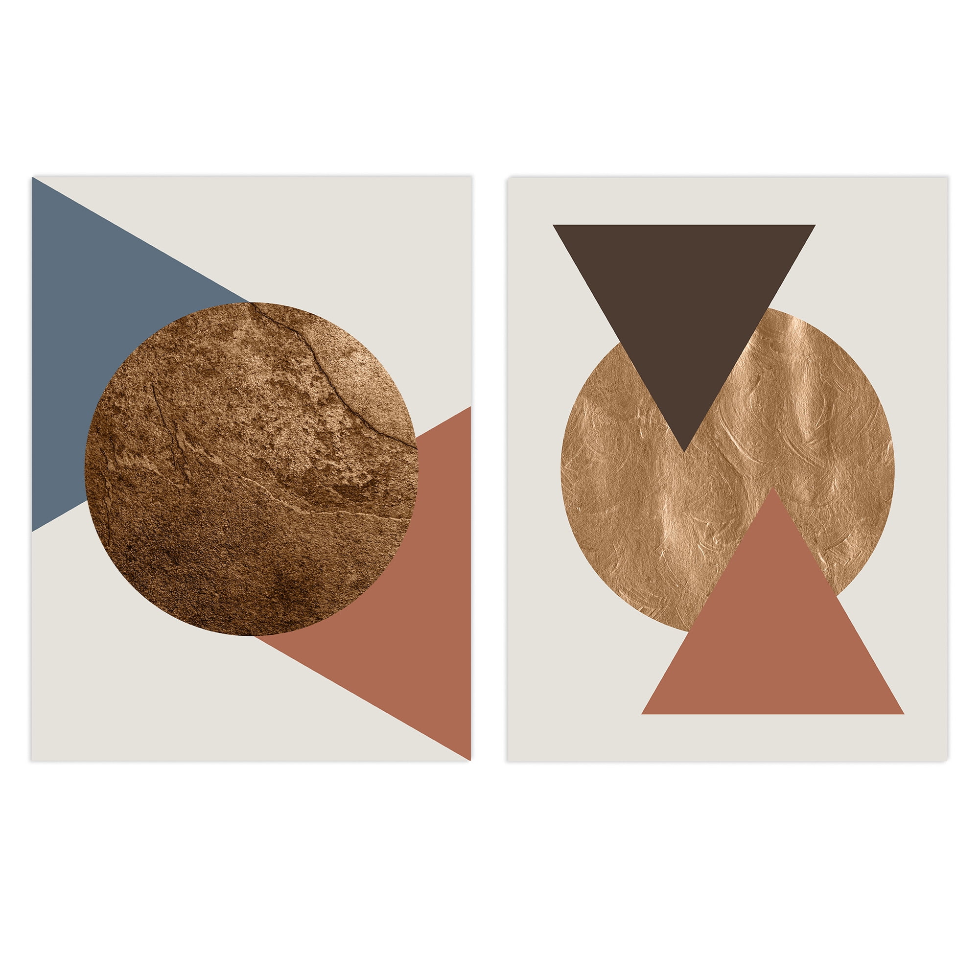 Pack of 2 Copper Terracotta Blue Circle and Triangles Boho Shapes ...