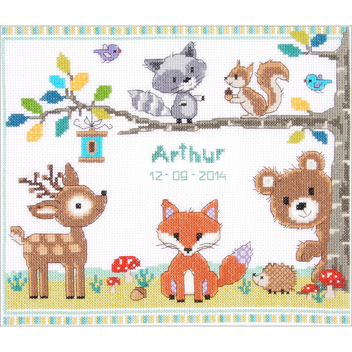 Forest Animals Birth Record On Aida Counted Cross Stitch Kit - 11.2" x ...