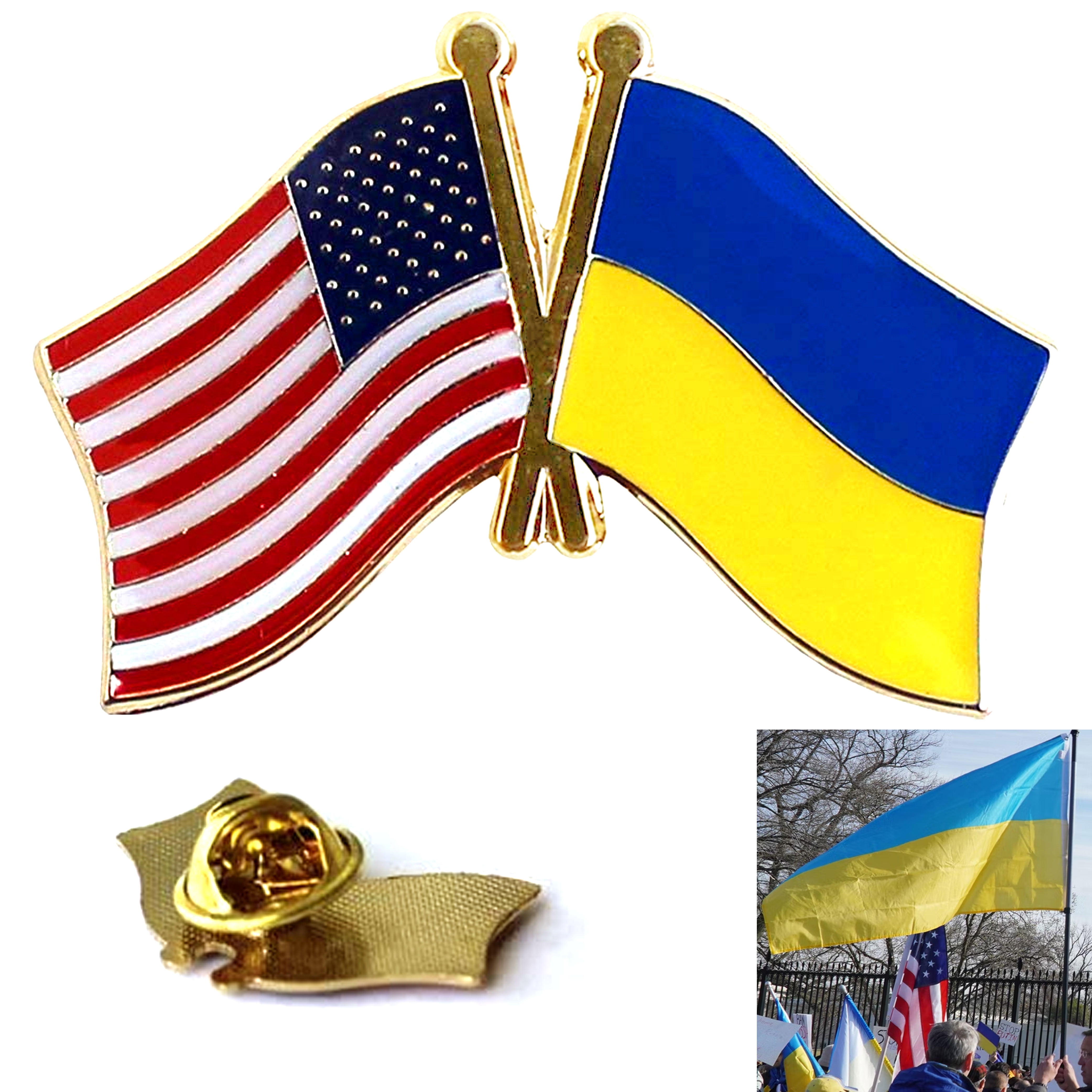 1 Pc US American Ukraine Flag Pin Back Friendship Brooch Bike Hat Cap ...