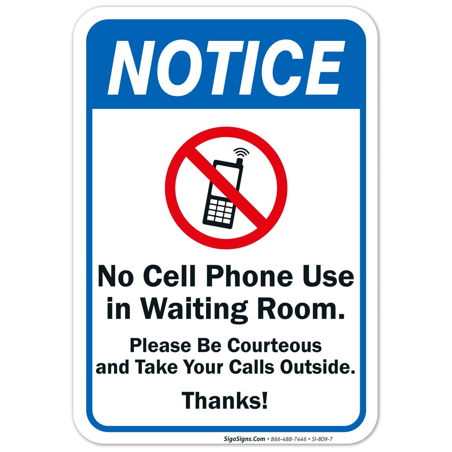 No Cell Phone Use in Waiting Room Sign, - Walmart.com