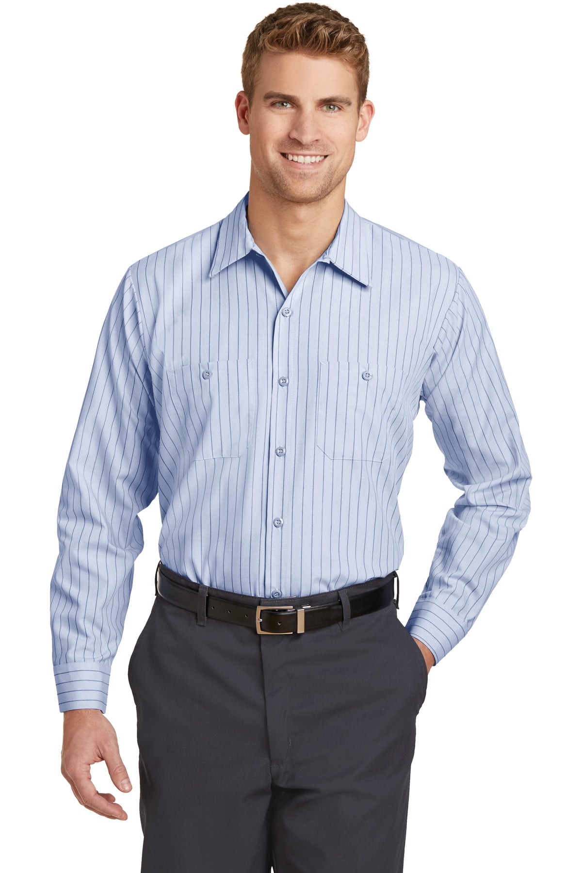 Red Kap® Men's Long Sleeve Industrial Stripe Work Shirt - Walmart.com