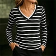 Afuyipoi Women's Striped Print V-Neck Long Sleeve Casual Blouse Size S ...