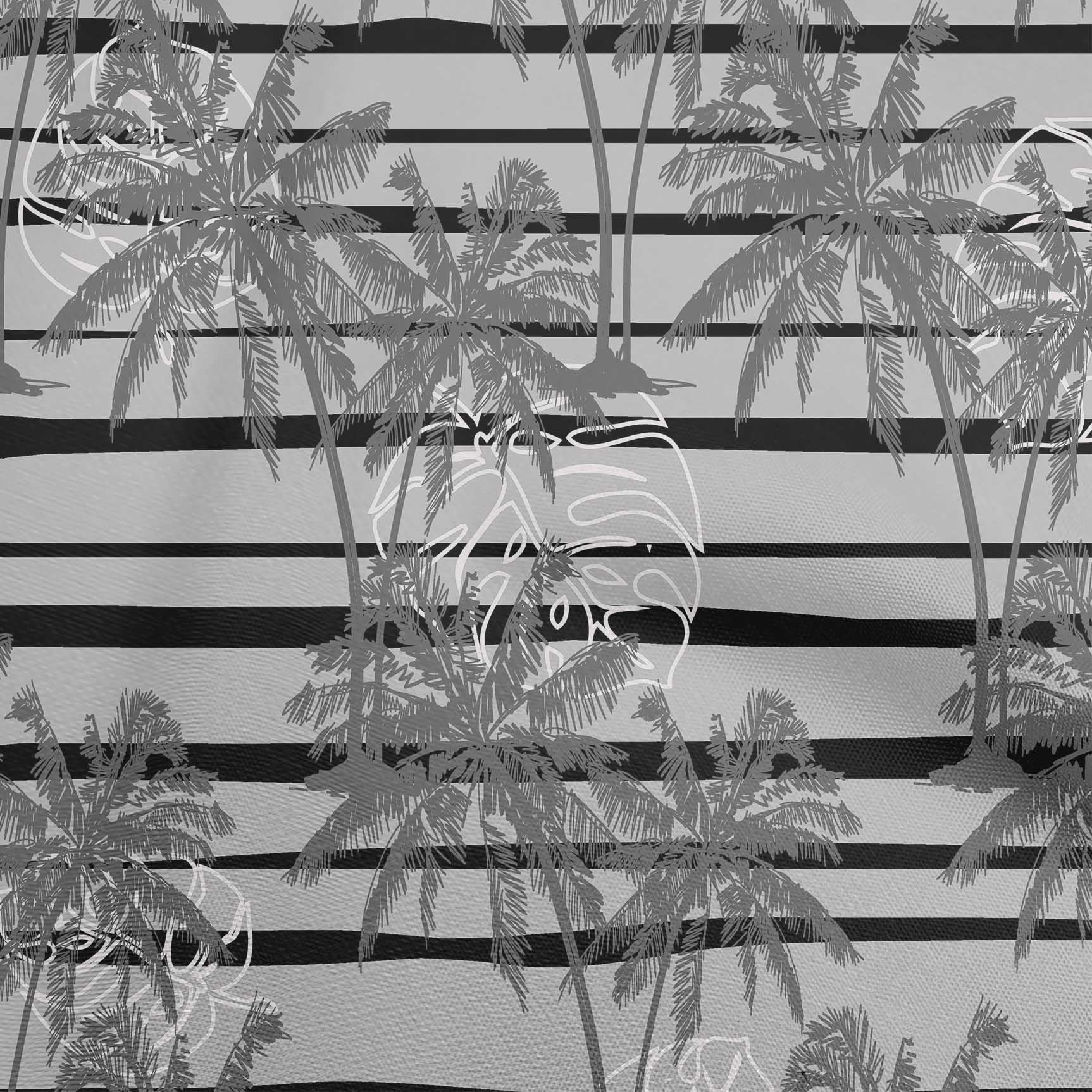 oneOone Cotton Silk Gray Fabric Tropical Plam Tree With Stripes Sewing ...