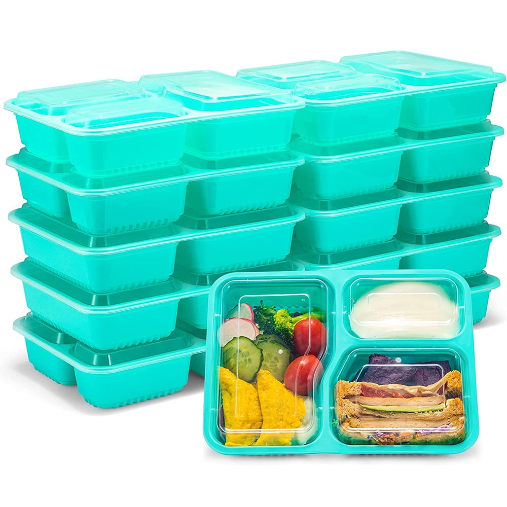 34oz Meal Prep Container,3 Compartment Plastic Food Prep Containers ...