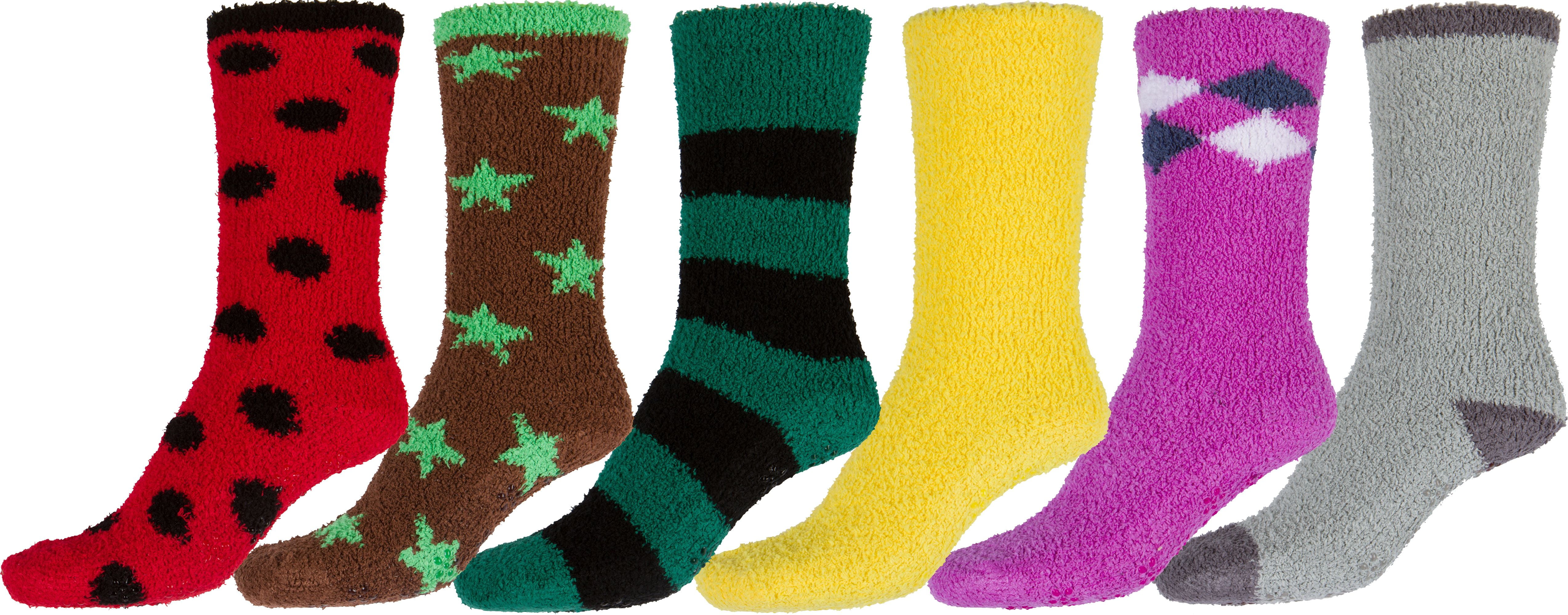 Sakkas Super Soft Anti-Slip Fuzzy Crew Socks Value Assorted 6-Pack ...