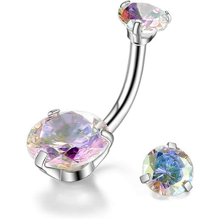 Belly Button Rings Round Cubic Zirconia Navel Barbell Stud Body ...
