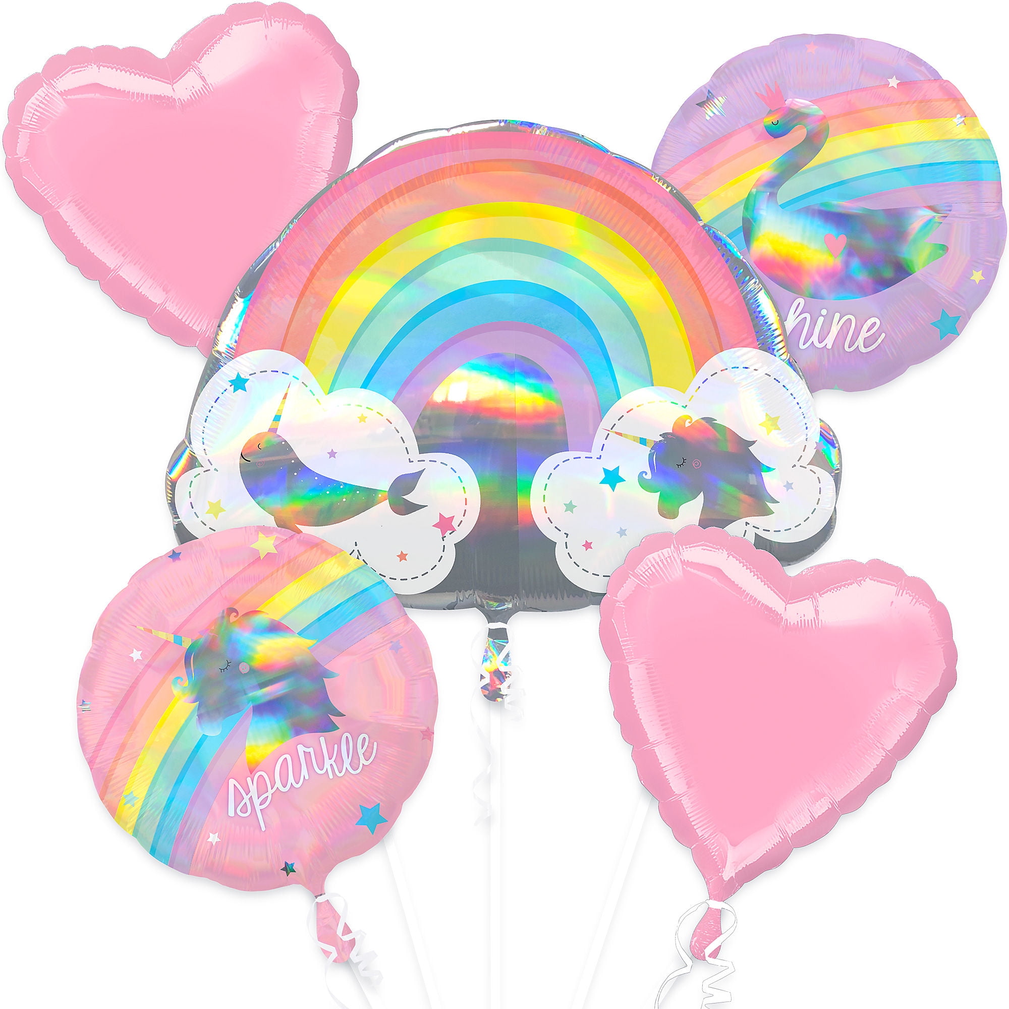 Party City Magical Rainbow Birthday Balloon Bouquet Party Supplies 5 Count