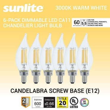 Sunlite LED G16.5 Bulb, 5W (40W Eq.), E12 Base, Dimmable, Frost, 3000K Warm, 6-Pack - Walmart.com