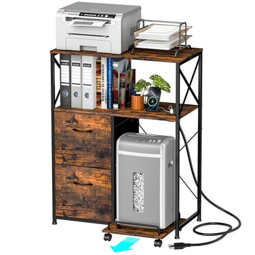 Natwind 5-Drawer Wood Printer Stand with Charging Socket, Mobile File ...